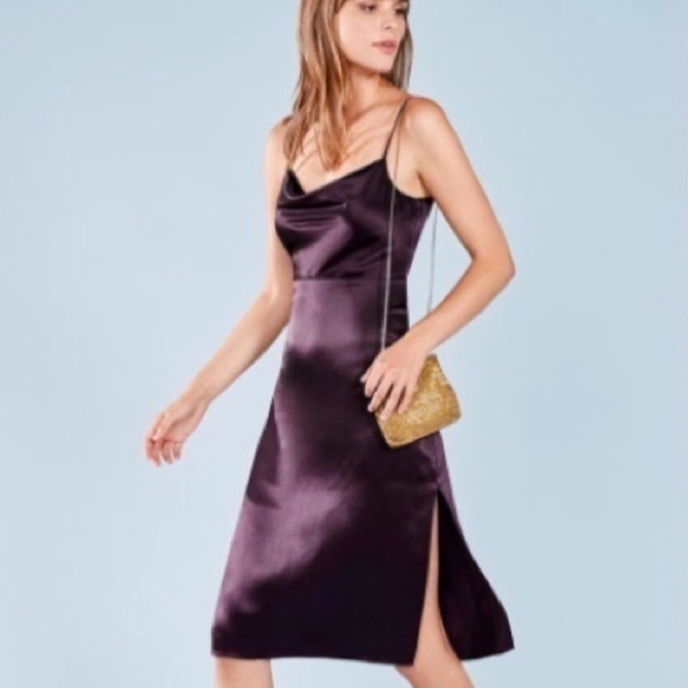 Reformation Silk Dark Purple Dress - Gem